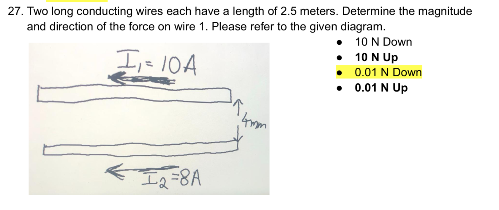 Solved 27. Two long conducting wires each have a length of | Chegg.com