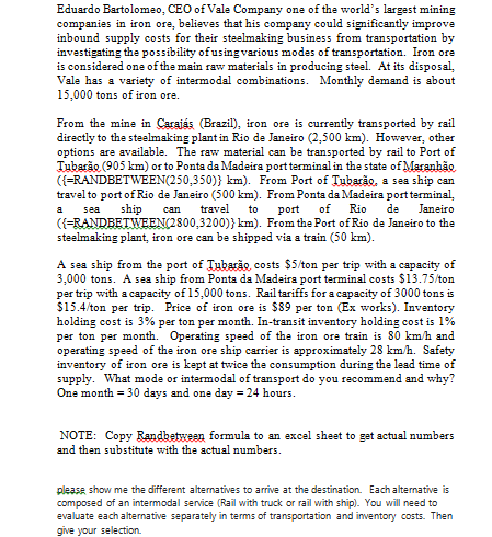 Eduardo Bartolomeo, CEO of Vale Company one of the | Chegg.com