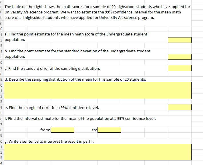 Solved The table on the right shows the math scores for a | Chegg.com