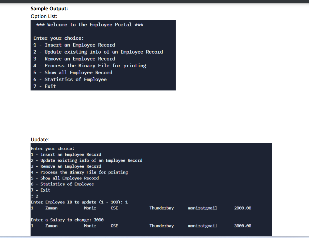 Solved Q. Create an Employee Portal Software for a | Chegg.com