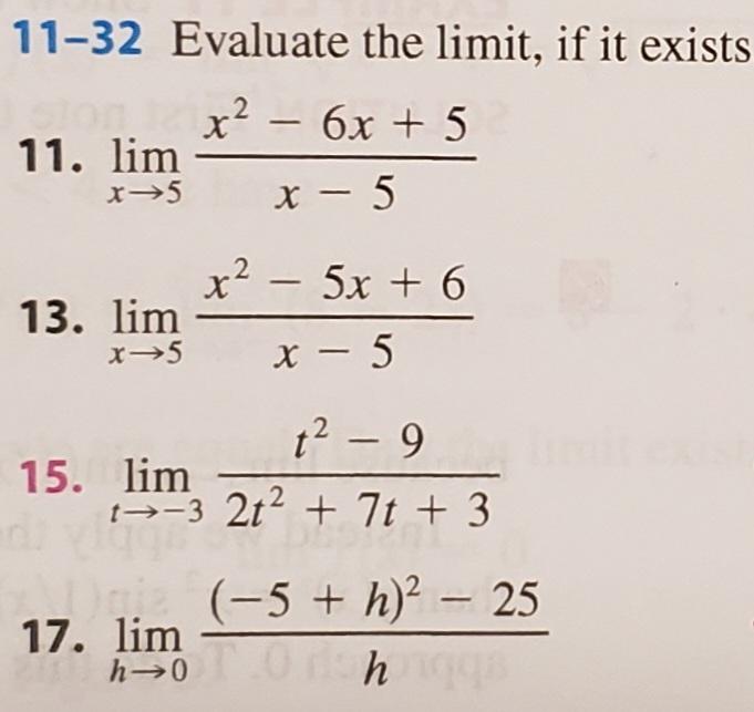 Solved 11-32 Evaluate the limit, if it exists x² - 6x + 5 + | Chegg.com