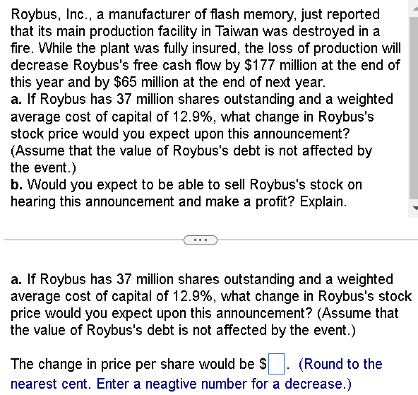 Solved Roybus, Inc., a manufacturer of flash memory, just | Chegg.com