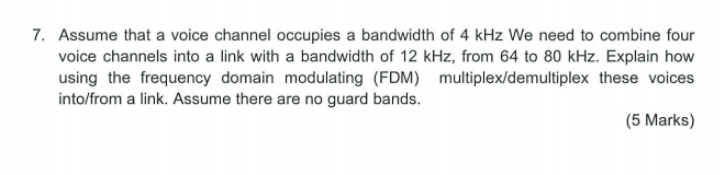 Solved 7. Assume that a voice channel occupies a bandwidth | Chegg.com
