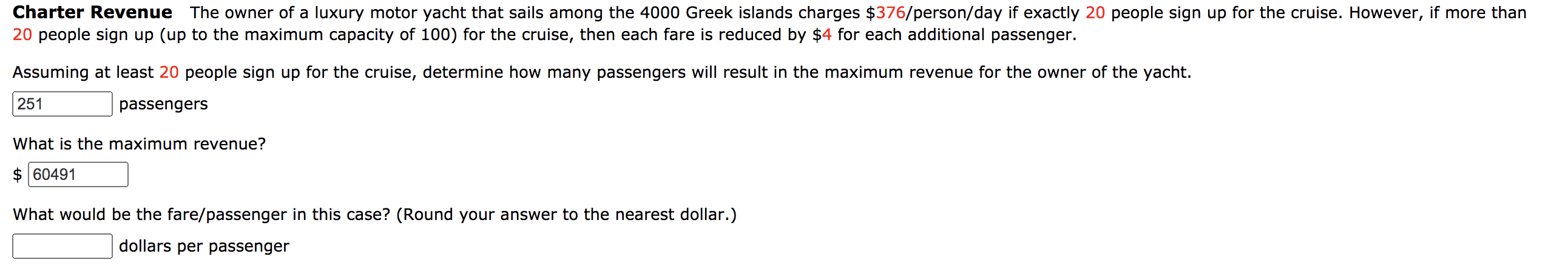 Solved Charter Revenue The owner of a luxury motor yacht | Chegg.com