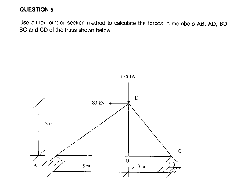 Solved QUESTION 5 Use either joint or section method to | Chegg.com