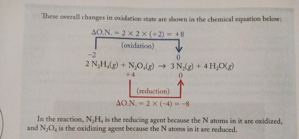 Solved Why does the oxidation state of 2N2H4 equal +8? The | Chegg.com