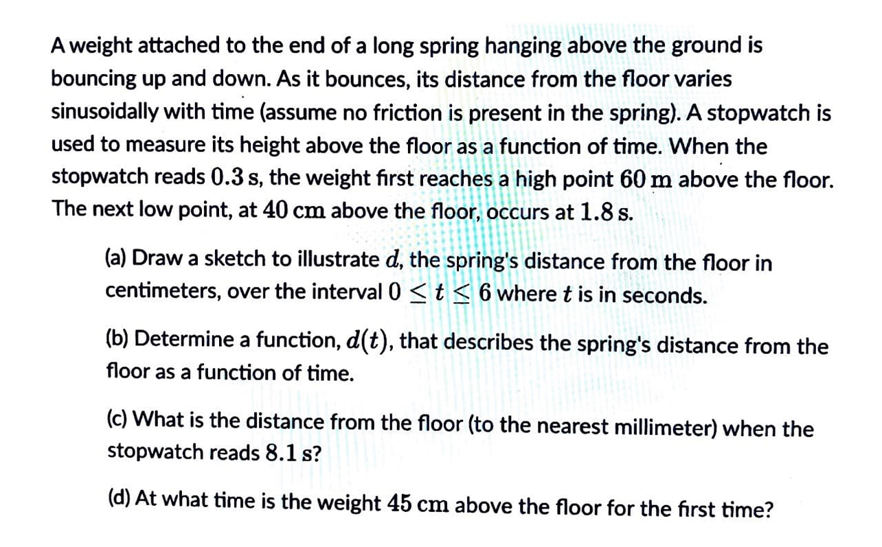Solved A weight attached to the end of a long spring hanging | Chegg.com