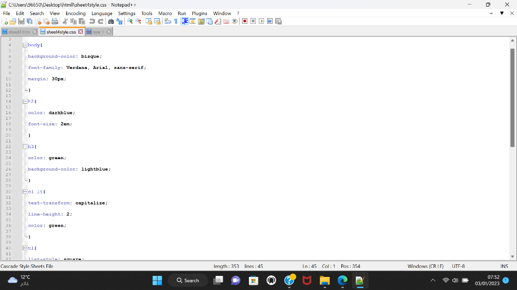 Solved CAUsers'96650'DesktopVhtmllsheet/4tm - Notepad++ File | Chegg.com