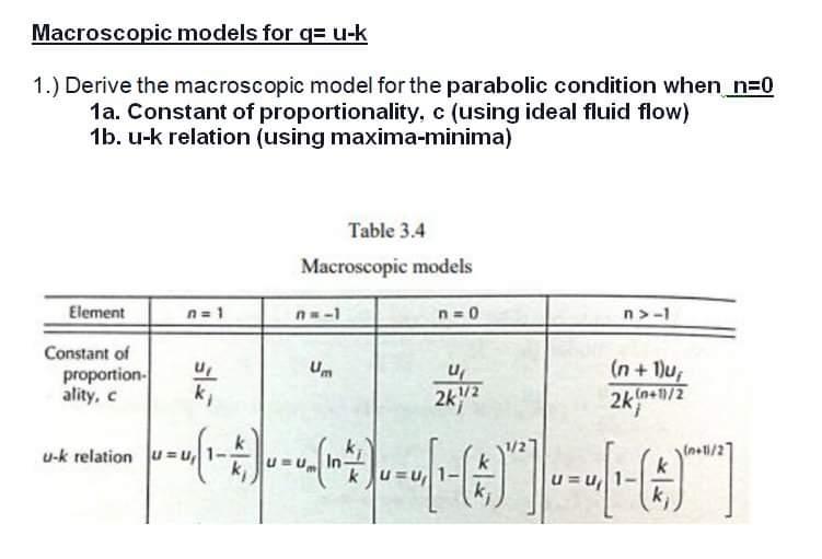 Solved Macroscopic models for q=u−k 1.) Derive the | Chegg.com