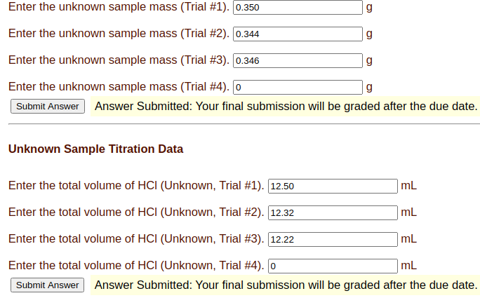 Solved Enter The Unknown Sample Mass Trial 1 G Enter The