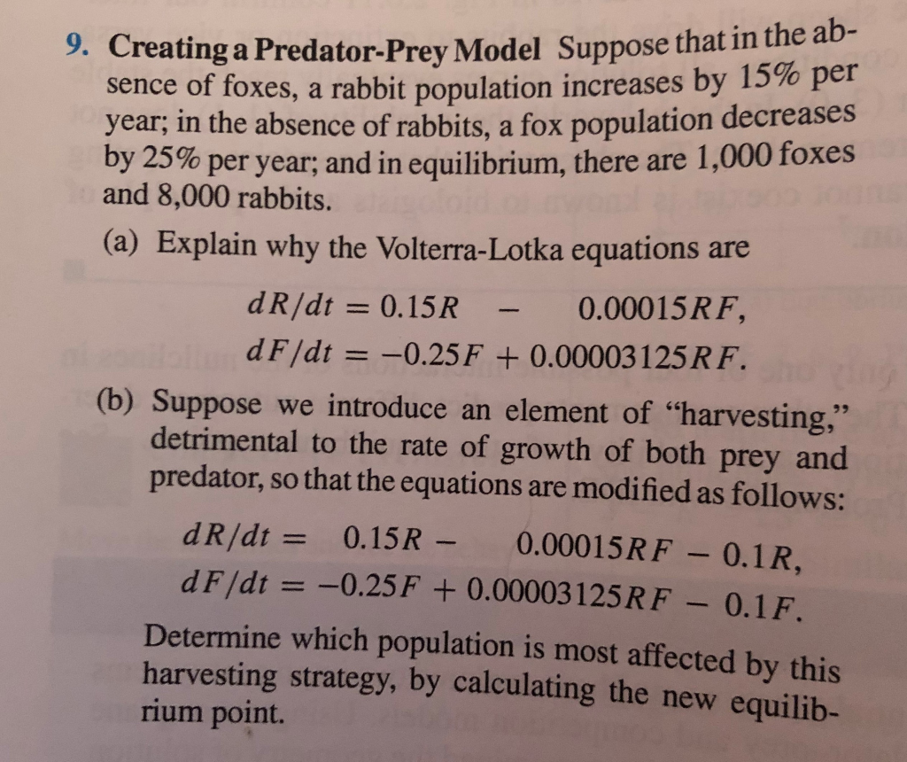 Solved 9. Creating a Predator-Prey Model Suppose that in the | Chegg.com