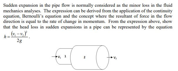 Solved Sudden expansion in the pipe flow is normally | Chegg.com