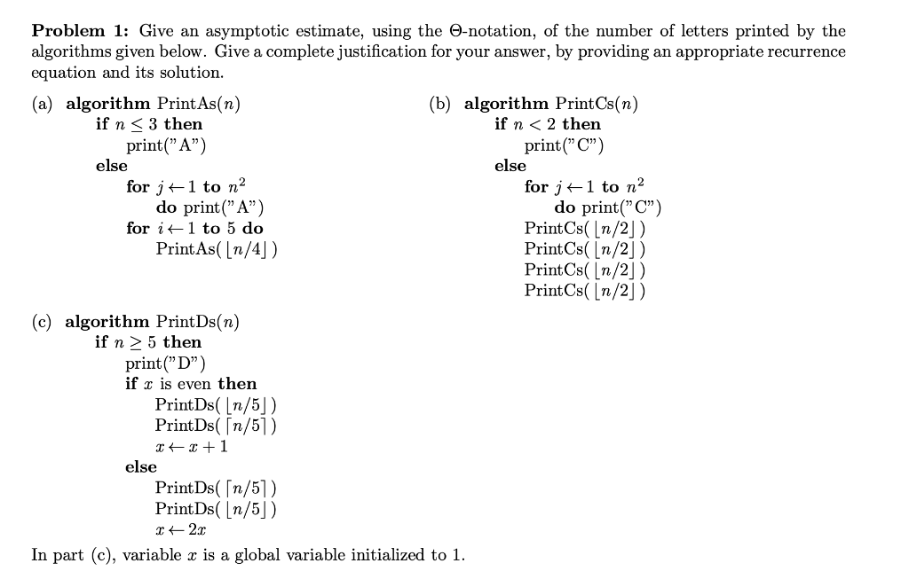 Solved Problem 1: Give an asymptotic estimate, using the | Chegg.com