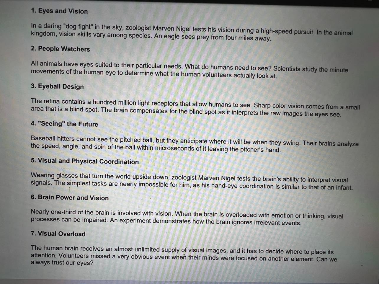 Solved 1. Eyes and Vision In a daring "dog fight" in the | Chegg.com