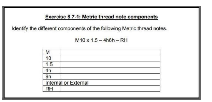 Solved Exercise 8.7-1: Metric thread note components | Chegg.com