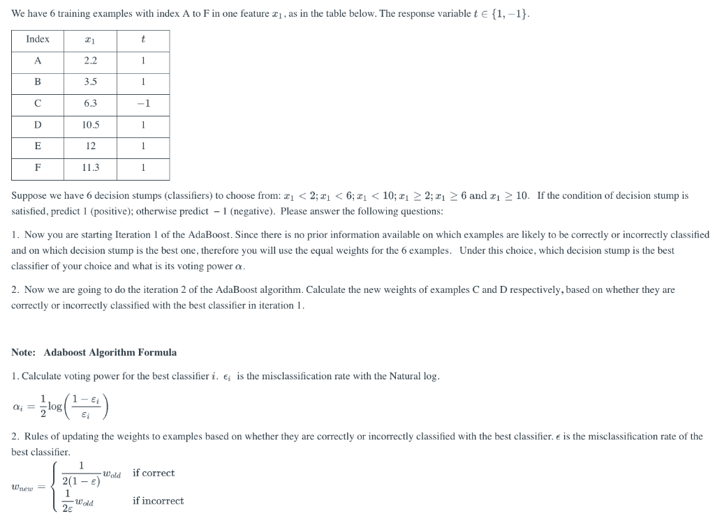 We have 6 training examples with index A to F in one | Chegg.com