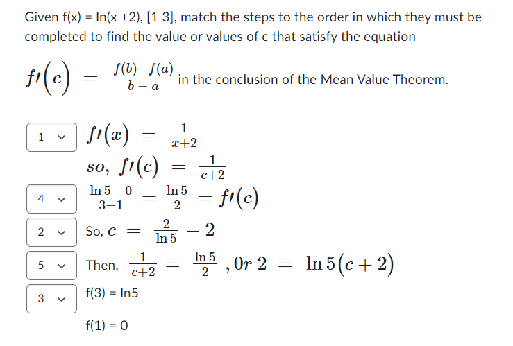 Solved Given f(x)=ln(x+2),[13], match the steps to the order | Chegg.com