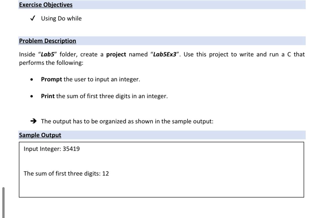 Solved Exercise Objectives Using Do while Problem | Chegg.com