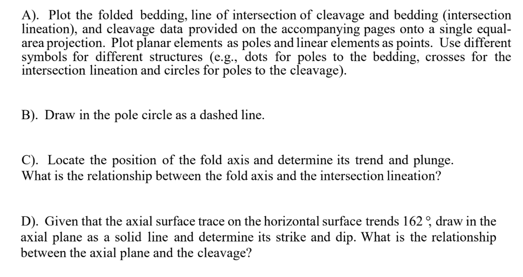 A). Plot the folded bedding, line of intersection of | Chegg.com