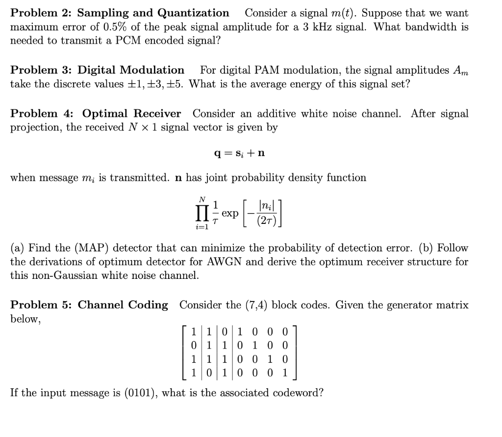 Solved Problem 2: Sampling and Quantization Consider a | Chegg.com