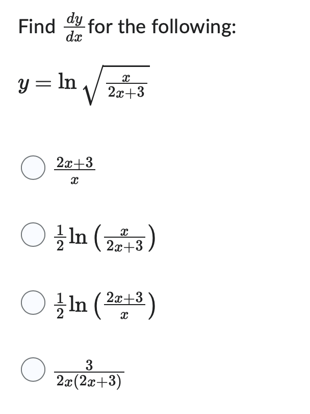 Solved Find dy/dx for the following function y= In (square | Chegg.com