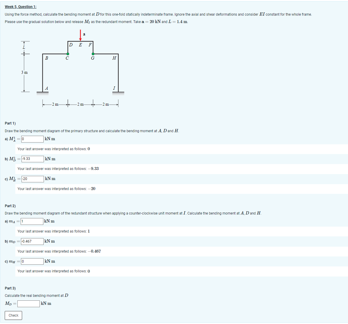 Solved Week 5, Question 1: Using the force method, calculate | Chegg.com