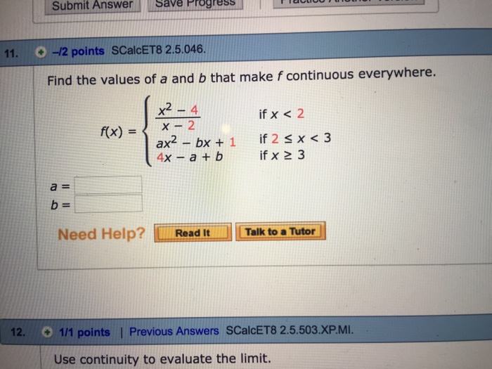 Solved Submit Answer Save ProgreSSat 11. -12 points SCalcET8 | Chegg.com