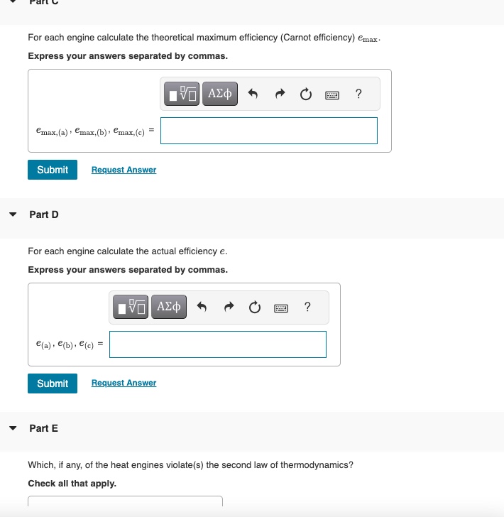 Solved shows three heat engines. For each engine calculate | Chegg.com