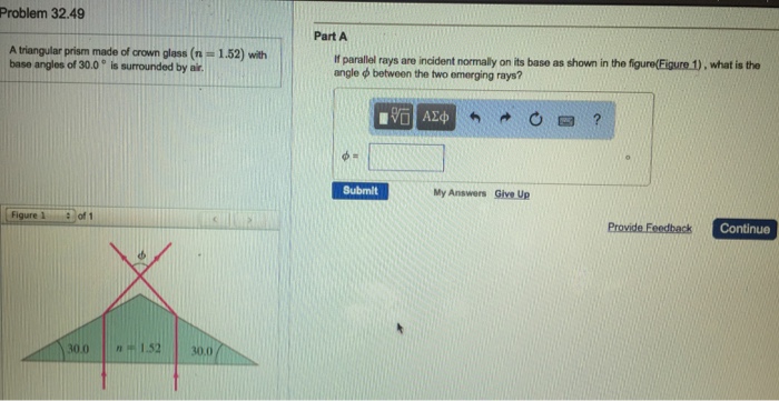 Solved A triangular prism made of crown glass (n = 1.52) | Chegg.com