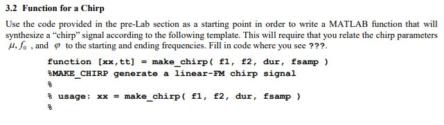 3.2 Function for a Chirp Use the code provided in the | Chegg.com