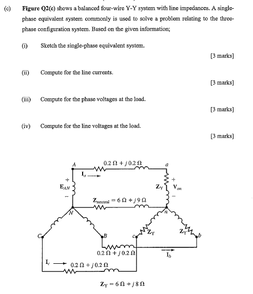 Solved (c) Figure Q2(c) shows a balanced four-wire Y-Y | Chegg.com