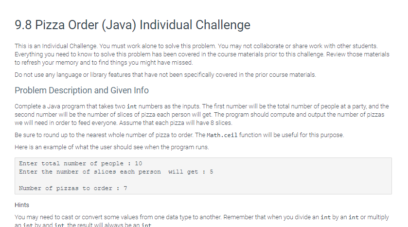 Solved 9.3 Hello Java! 3 Individual Challenge Complete a | Chegg.com