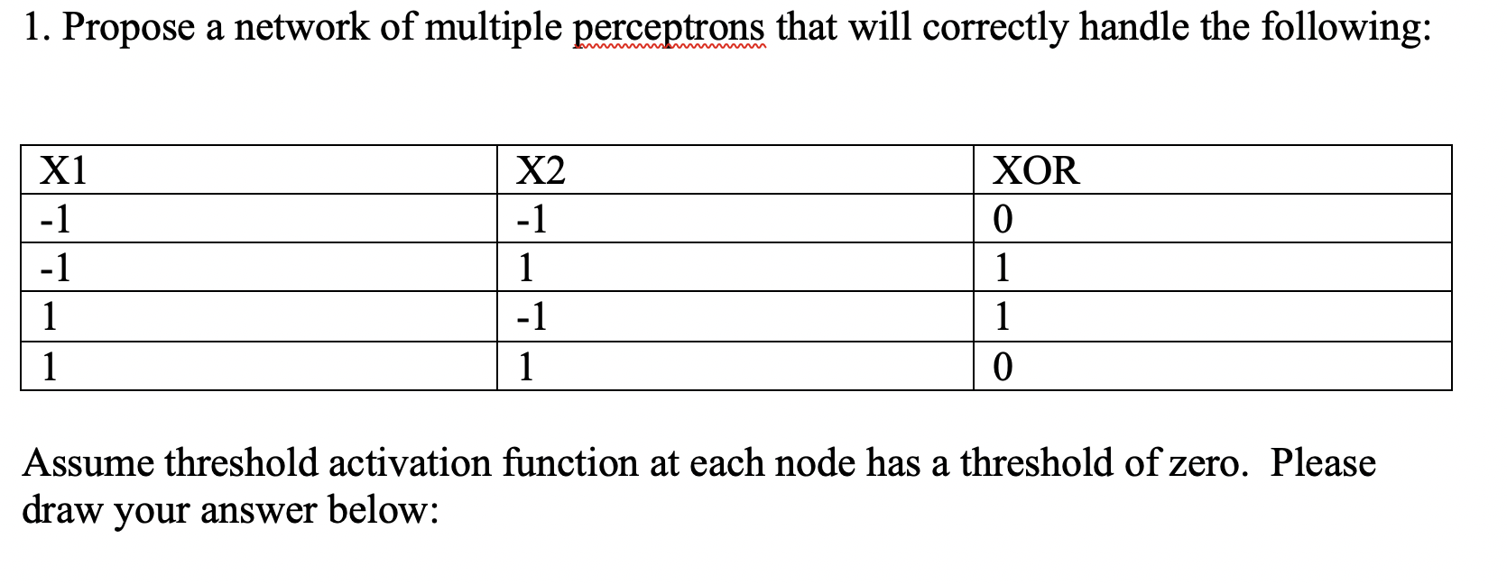 Solved 1. Propose a network of multiple perceptrons that | Chegg.com