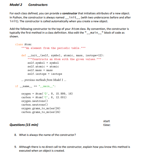 Solved Model 1 Attributes and Methods Previously you have | Chegg.com