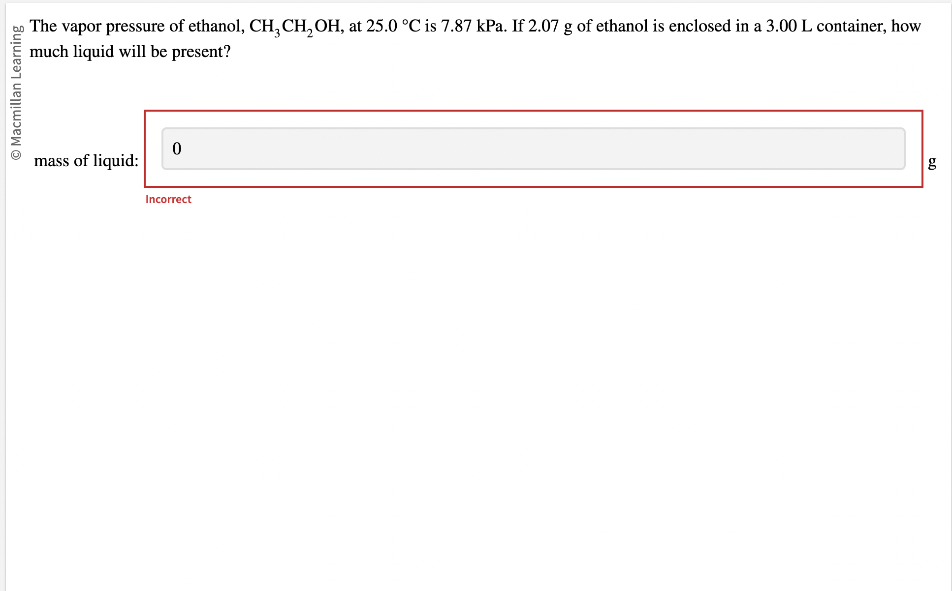 Solved The vapor pressure of ethanol, CH3CH2OH, ﻿at 25.0°C | Chegg.com