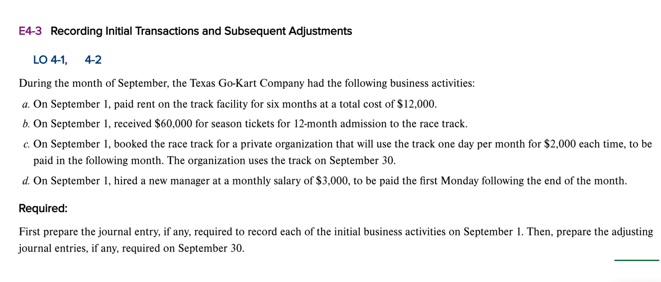 Solved E4-3 Recording Initial Transactions and Subsequent | Chegg.com