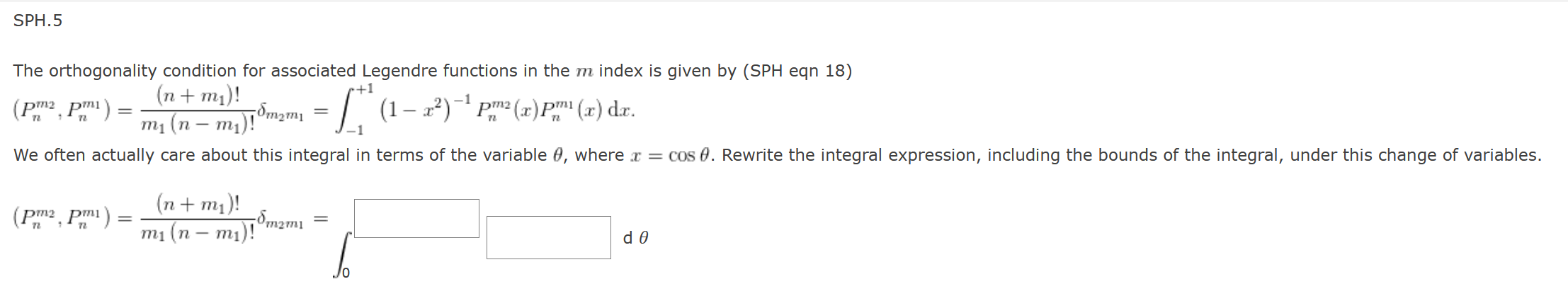 The orthogonality condition for associated Legendre | Chegg.com