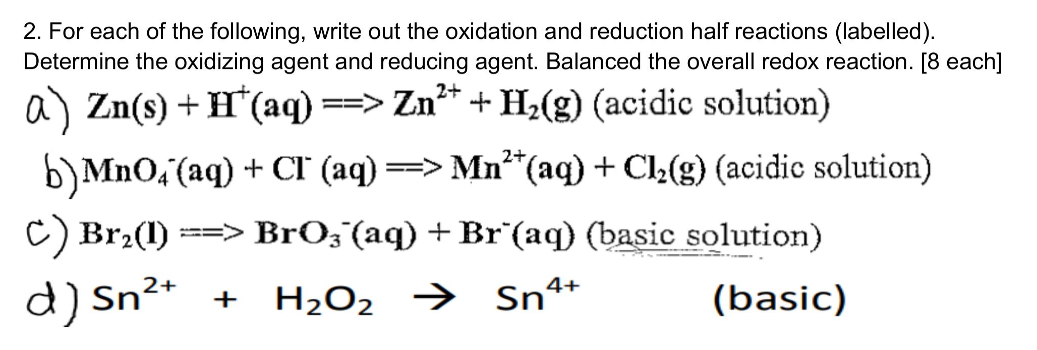 Solved 2. For each of the following, write out the oxidation | Chegg.com