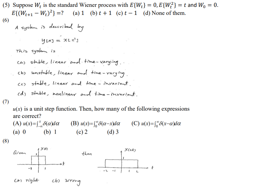 Solved (5) Suppose Wt is the standard Wiener process with | Chegg.com