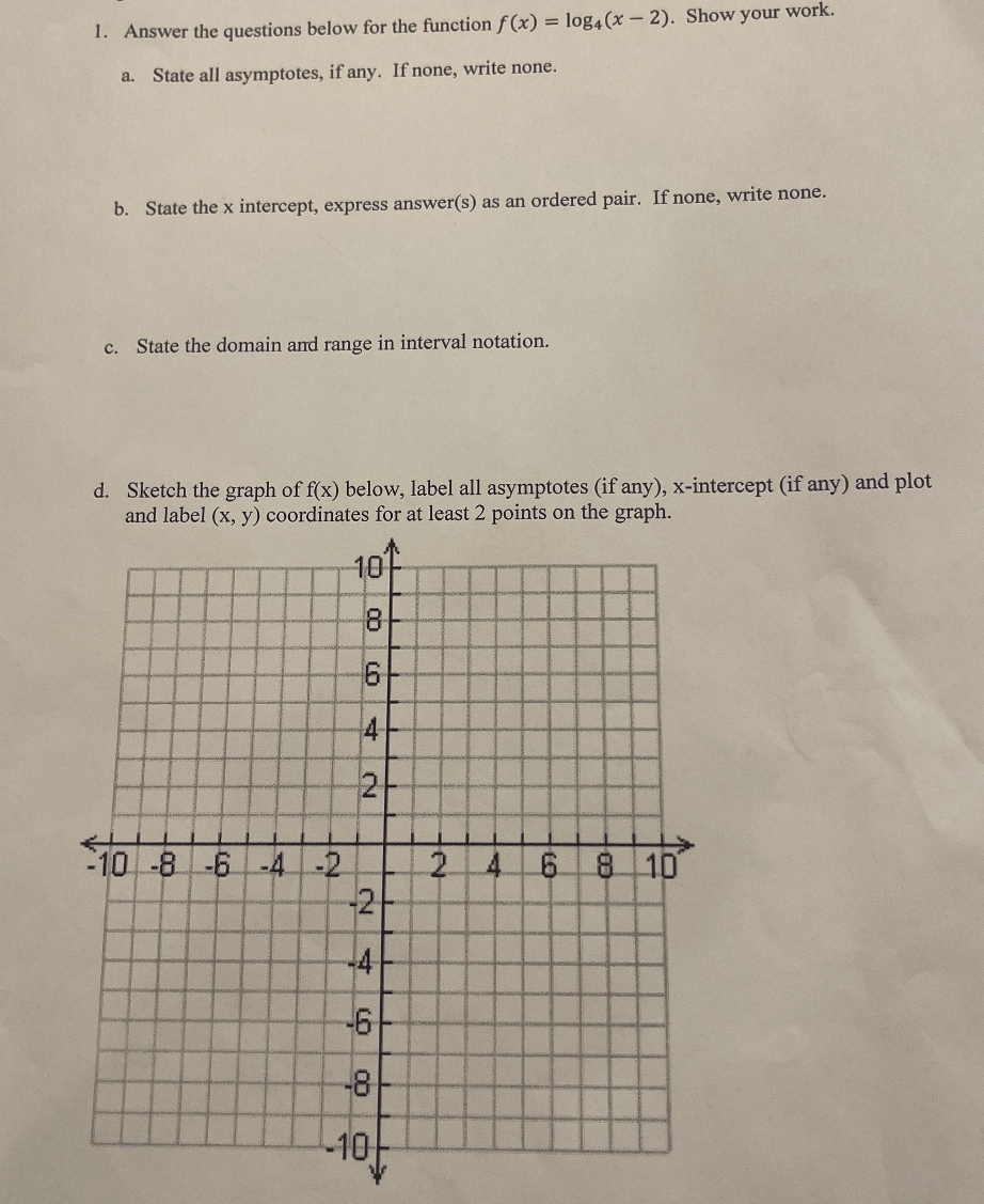 Solved 1. Answer the questions below for the function | Chegg.com