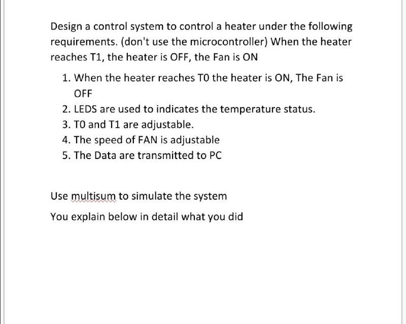Solved Design a control system to control a heater under the | Chegg.com
