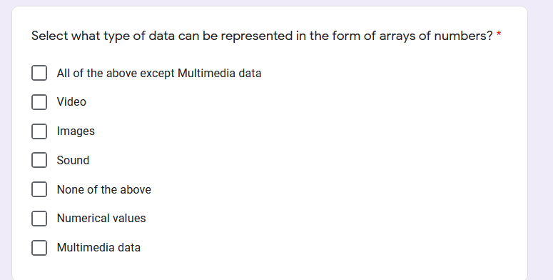 Solved Select what type of data can be represented in the | Chegg.com