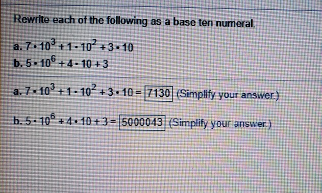 Solved Rewrite each of the following as a base ten numeral | Chegg.com