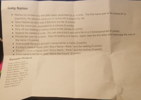 Solved this is an assignment in python and I have the names | Chegg.com