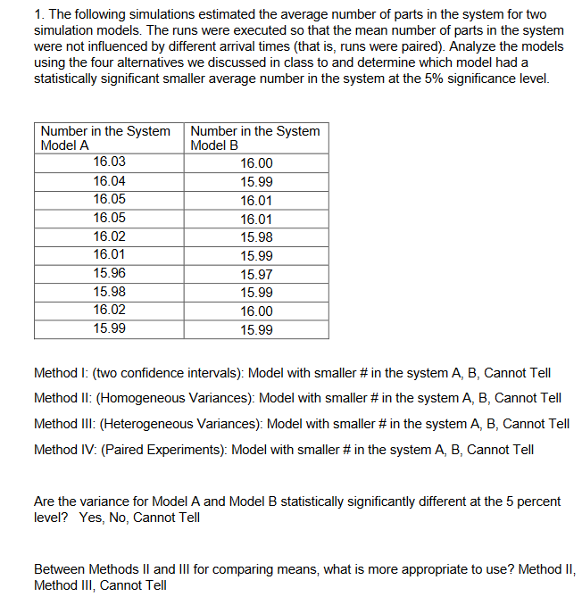 Solved 1. The following simulations estimated the average | Chegg.com