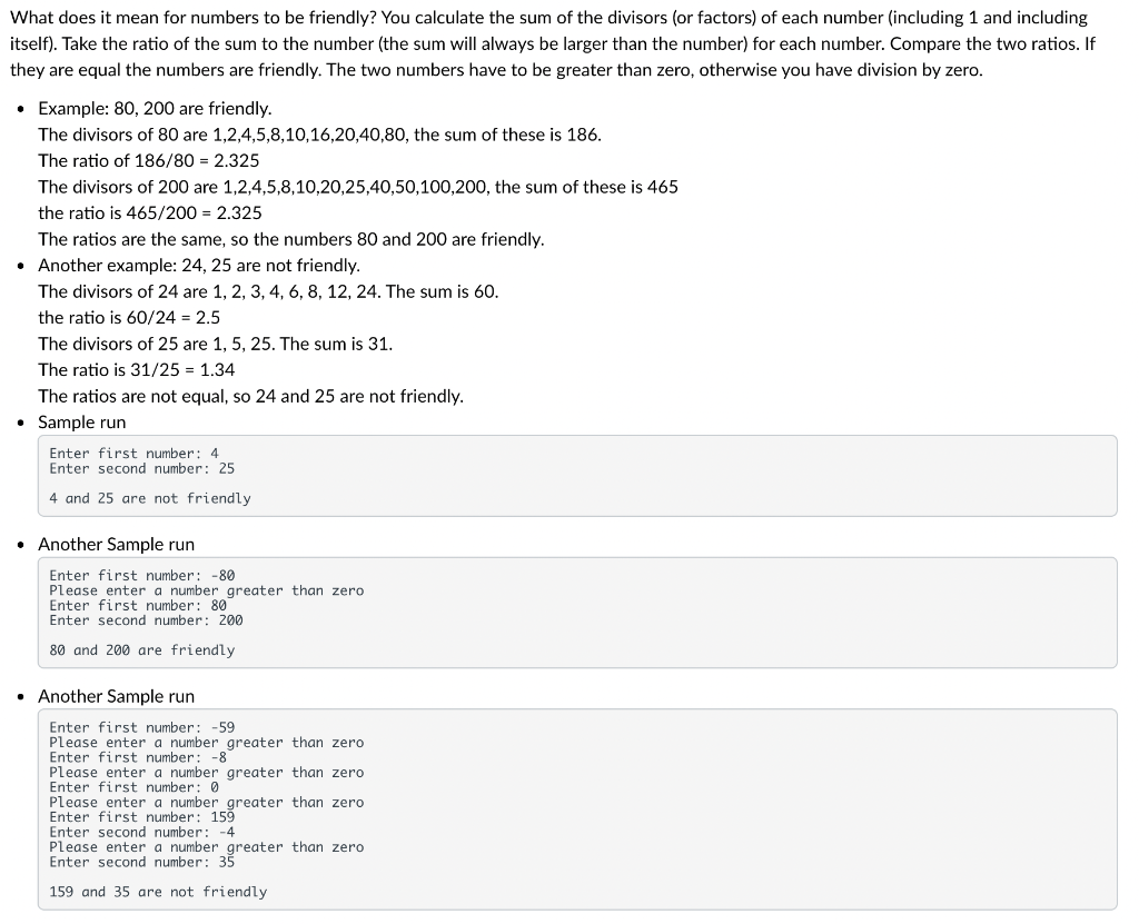 Solved What does it mean for numbers to be friendly? You | Chegg.com