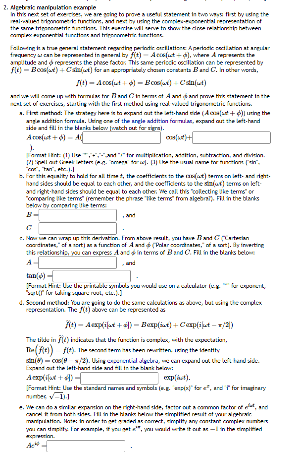 Solved 2. Algebraic manipulation example In this next set of | Chegg.com