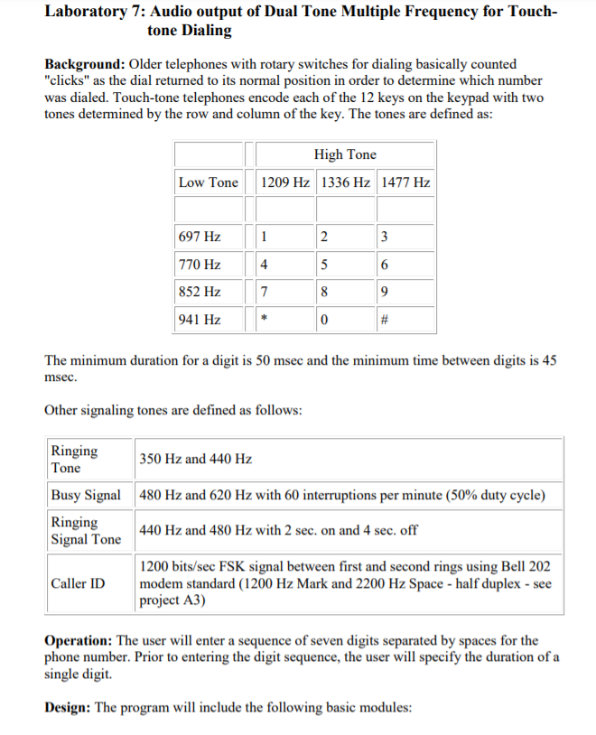 Laboratory 7: Audio output of Dual Tone Multiple | Chegg.com