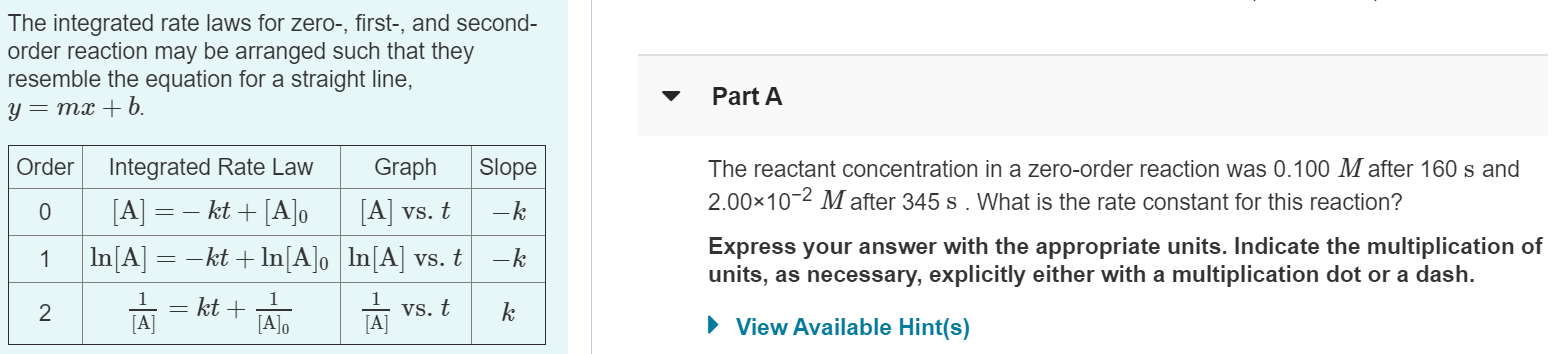 Solved The integrated rate laws for zero-, first-, and | Chegg.com