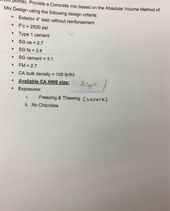 Solved Provide a concrete mix based on the Absolute volume | Chegg.com